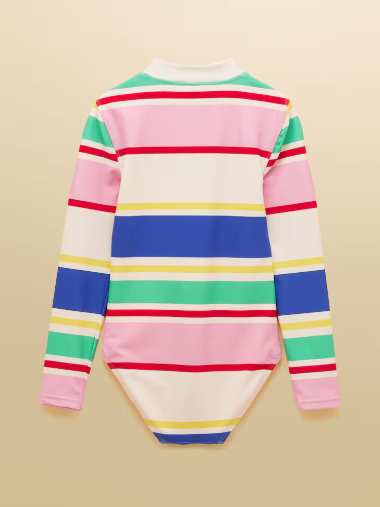 Joules Multi Strip Long Sleeve Girls Swimsuit in Multi Stripe – Surfari ...